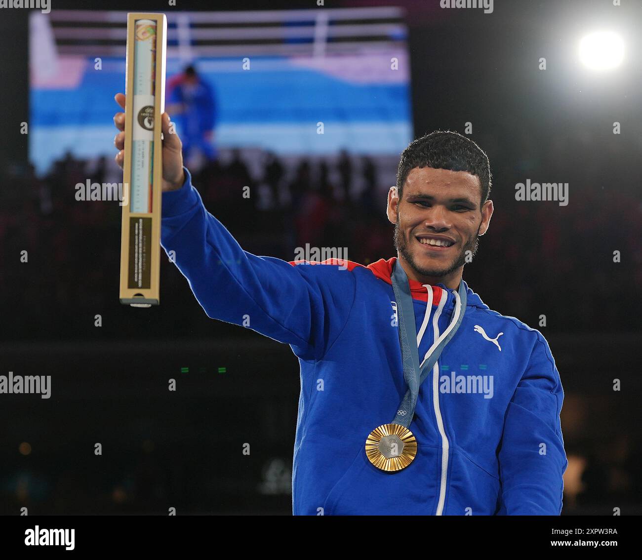 Paris, France. 7th Aug, 2024. Gold medalist Erislandy Alvarez Borges of ...