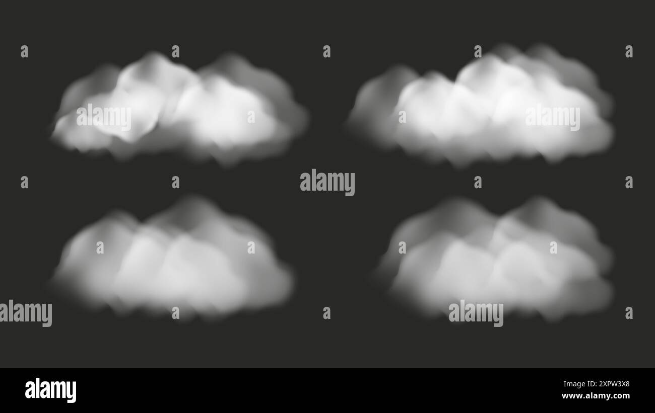 Smoke Vapor cloud overlay effect Realistic vector. Set clouds on dark ...