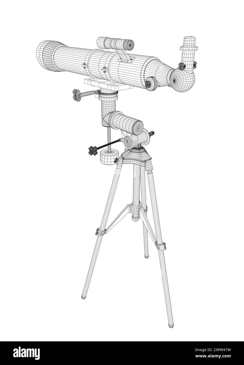 Wireframe drawing of Telescope - astronomy tool. Telescope in simple ...