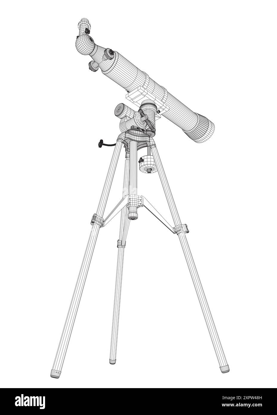 Wireframe drawing of Telescope - astronomy tool. Telescope in simple ...