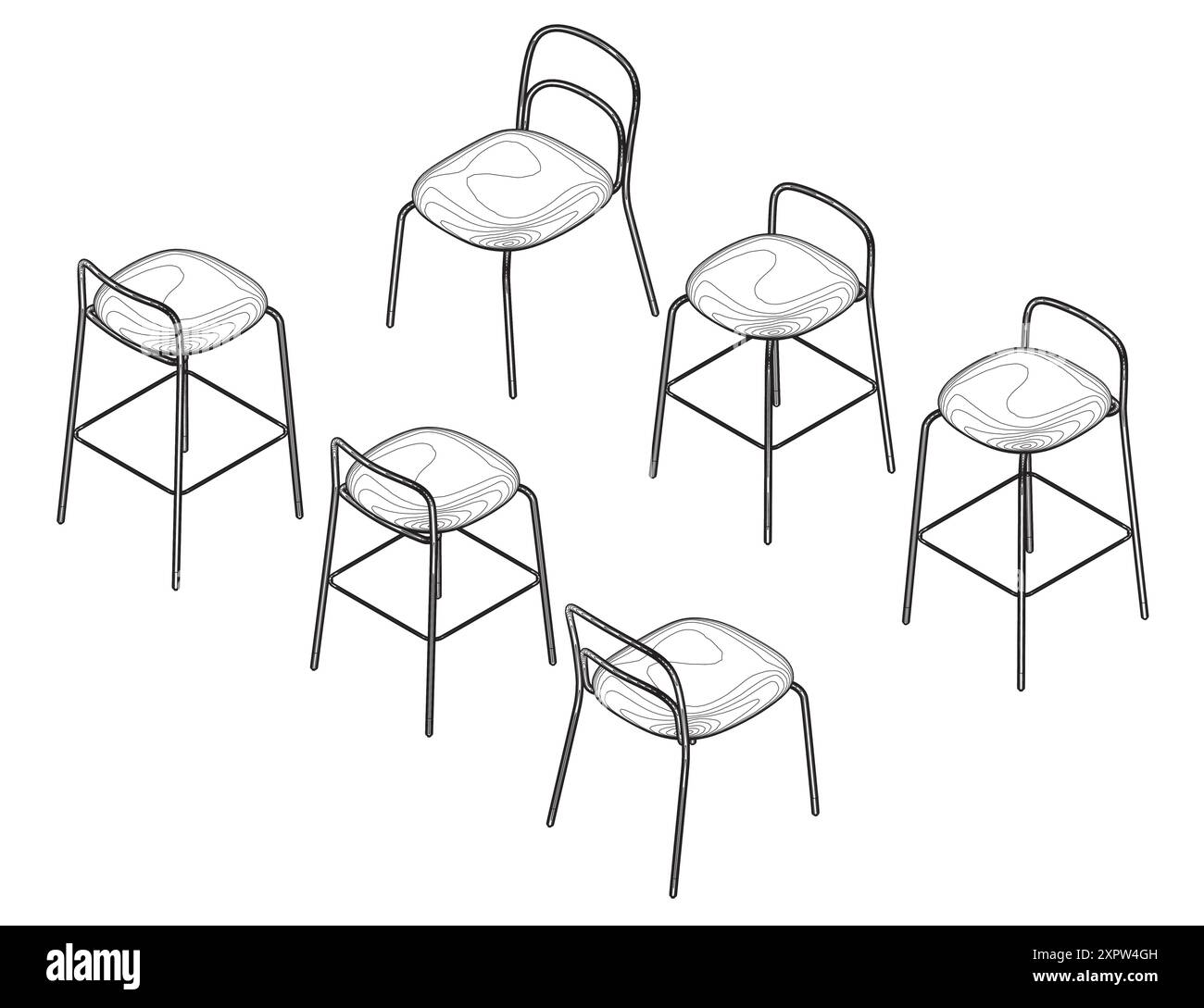 Vector illustration Bar stool icons set of contours. Chair bench. Club ...