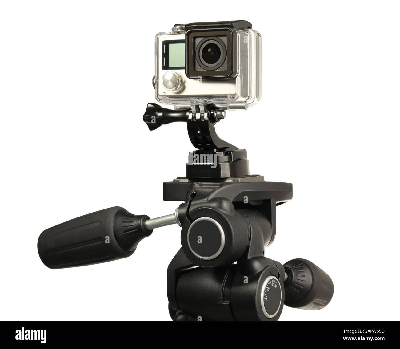 Modern action camera and stabilizer isolated on white Stock Photo - Alamy