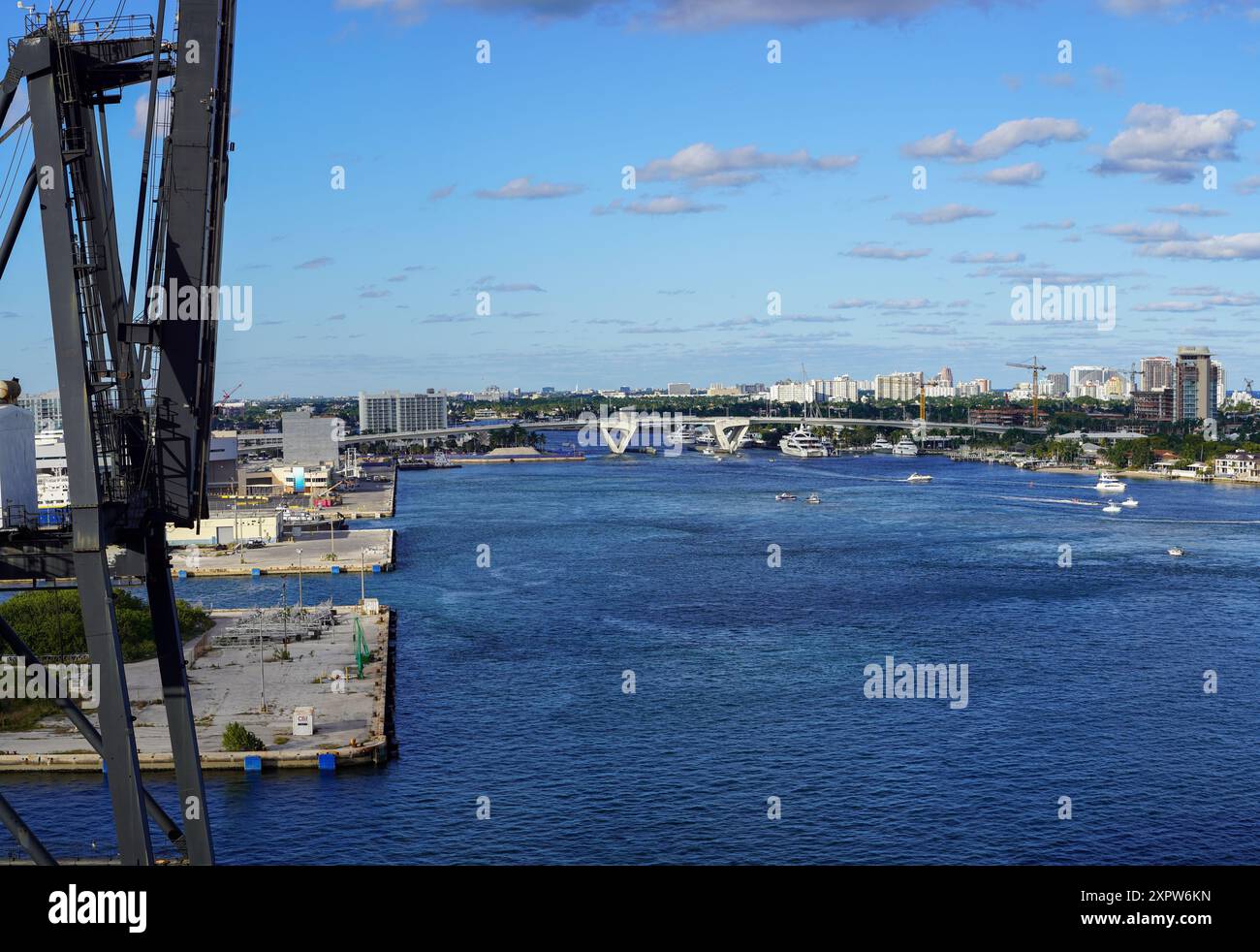 View of the Miami port, is magnificent buildings, cruise ships and the ...