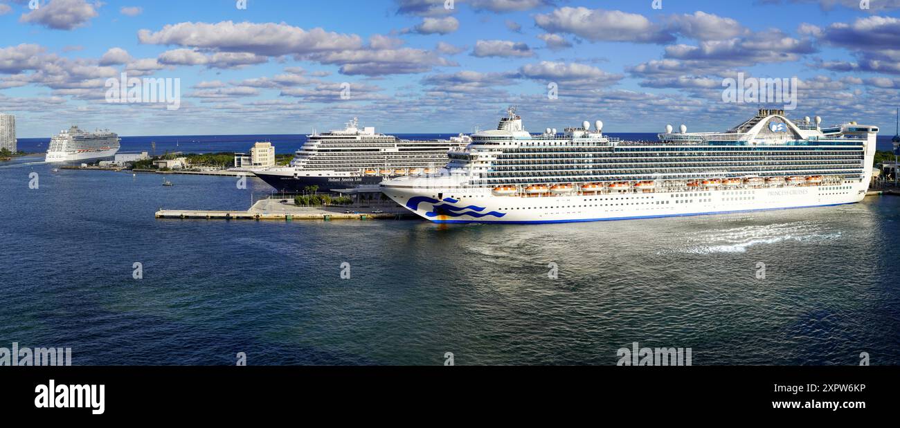 View of the Miami port, is magnificent buildings, cruise ships and the ...