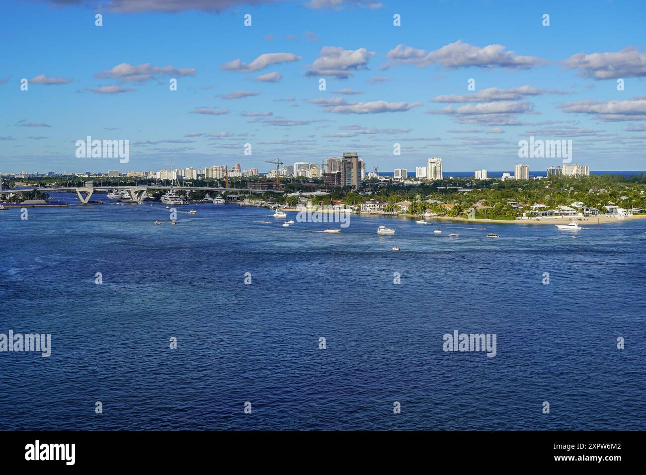 View of the Miami port, is magnificent buildings, cruise ships and the ...