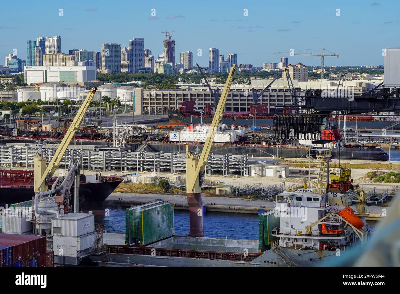 View of the Miami port, is magnificent buildings, cruise ships and the ...