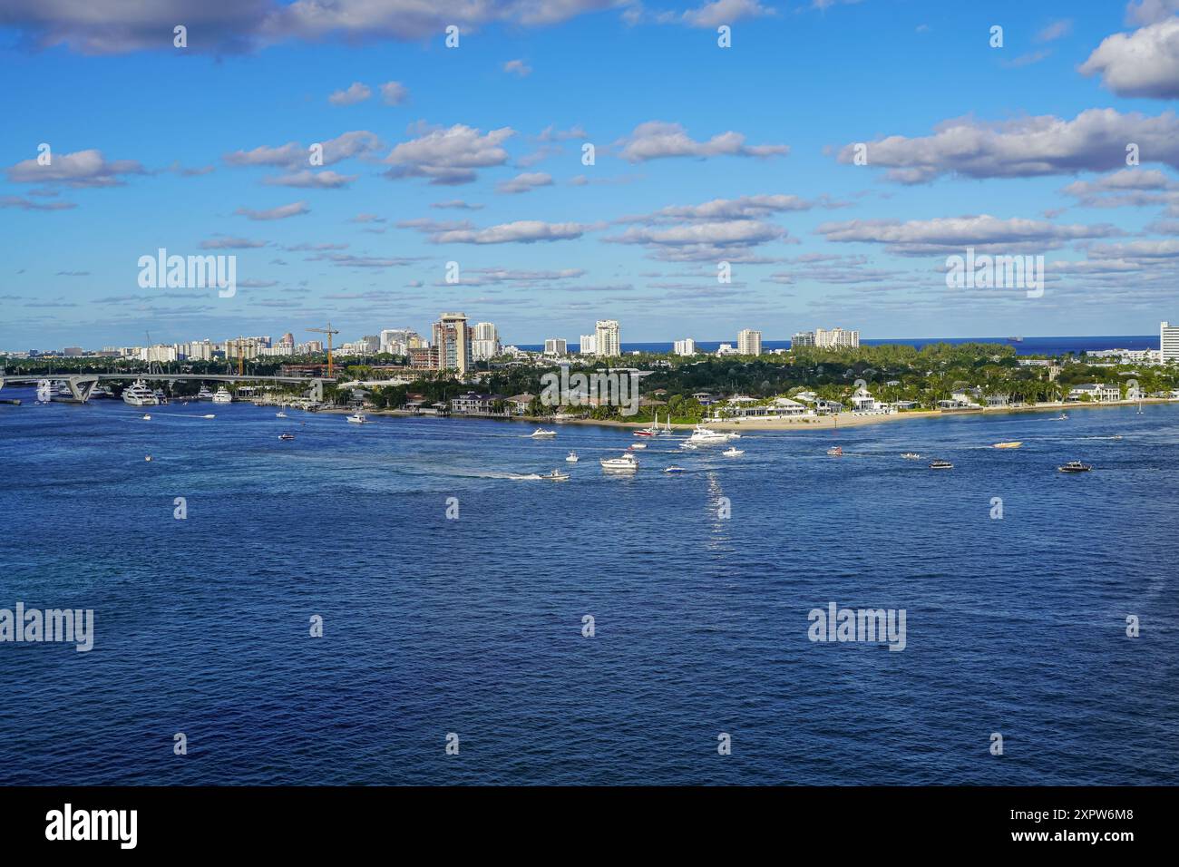 View of the Miami port, is magnificent buildings, cruise ships and the ...