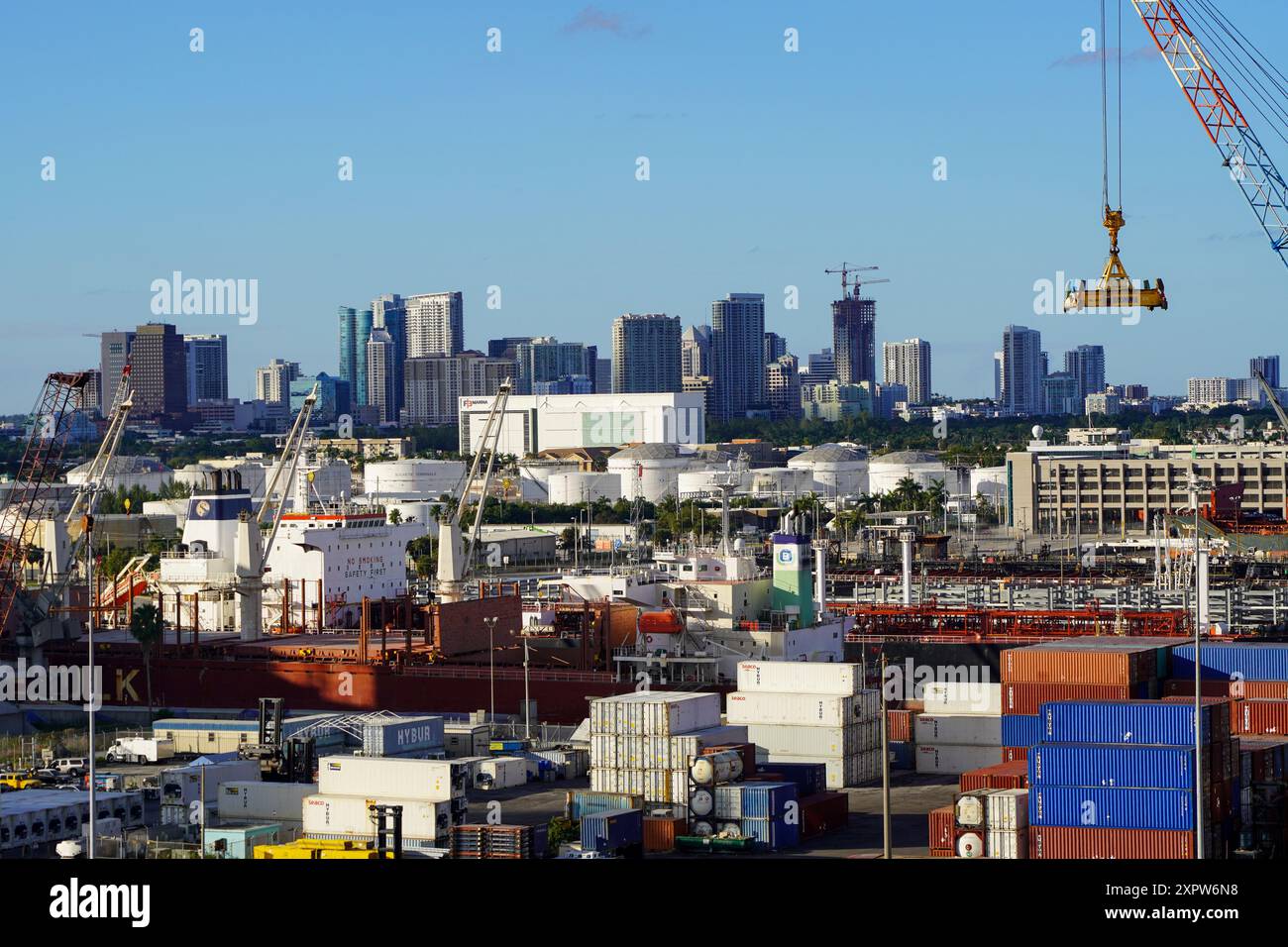 View of the Miami port, is magnificent buildings, cruise ships and the ...