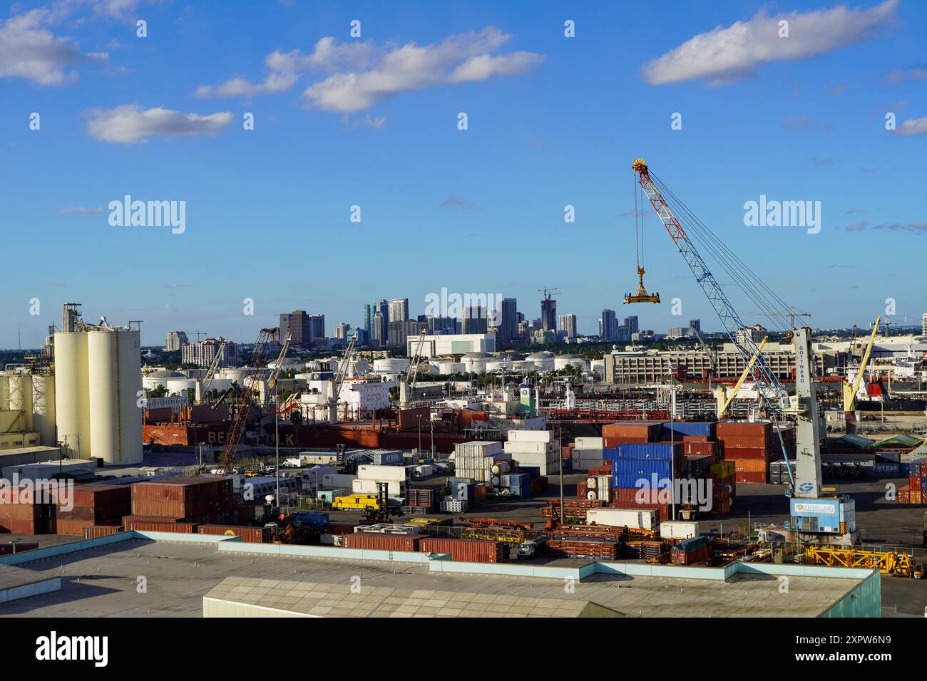 View of the Miami port, is magnificent buildings, cruise ships and the ...