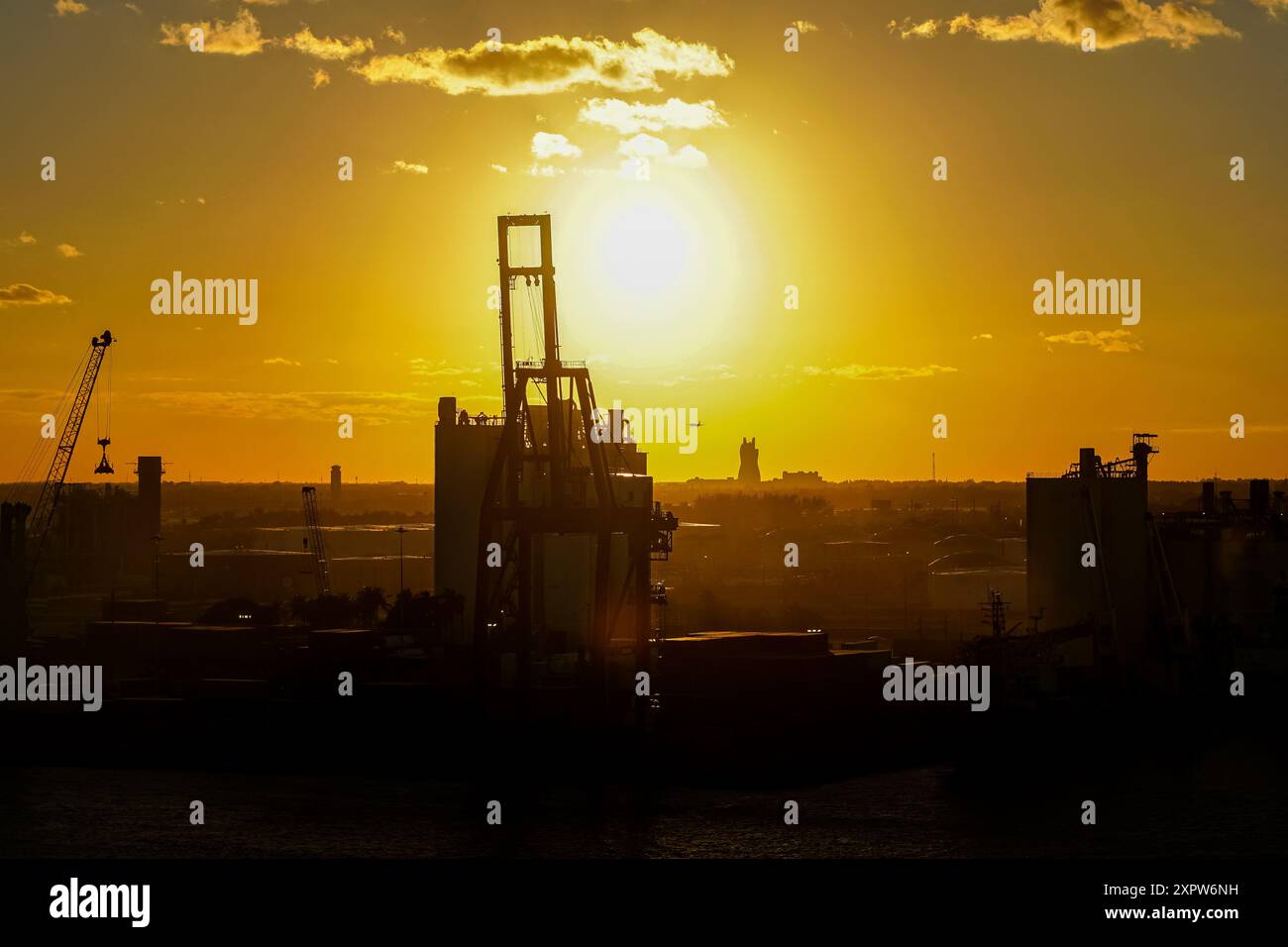 View of the Miami port, is magnificent buildings, cruise ships and the ...