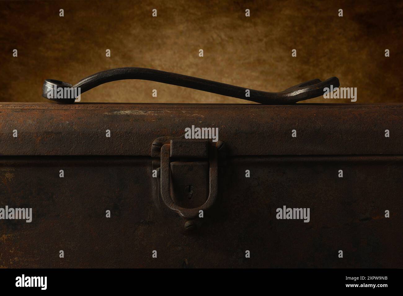 Wrench on Rusty Tool Box, still life Stock Photo - Alamy