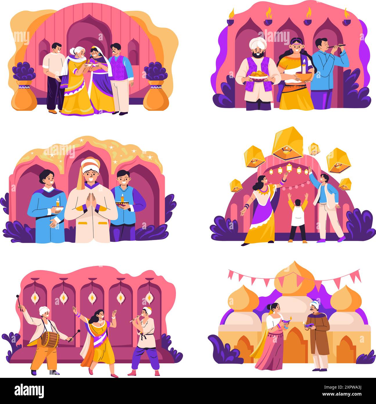 Diwali Festival Celebration Scenes vector Stock Vector Image & Art - Alamy