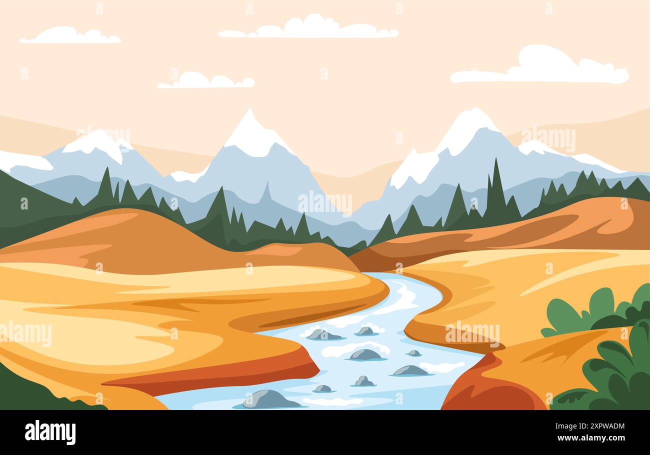 Mountain River Valley Scene vector Stock Vector Image & Art - Alamy