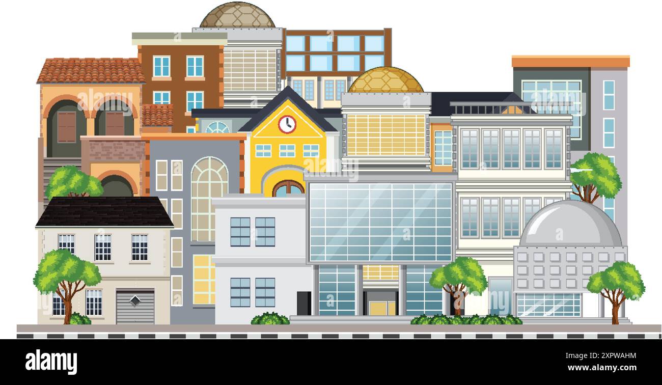 Illustration of diverse urban buildings and trees Stock Vector Image ...