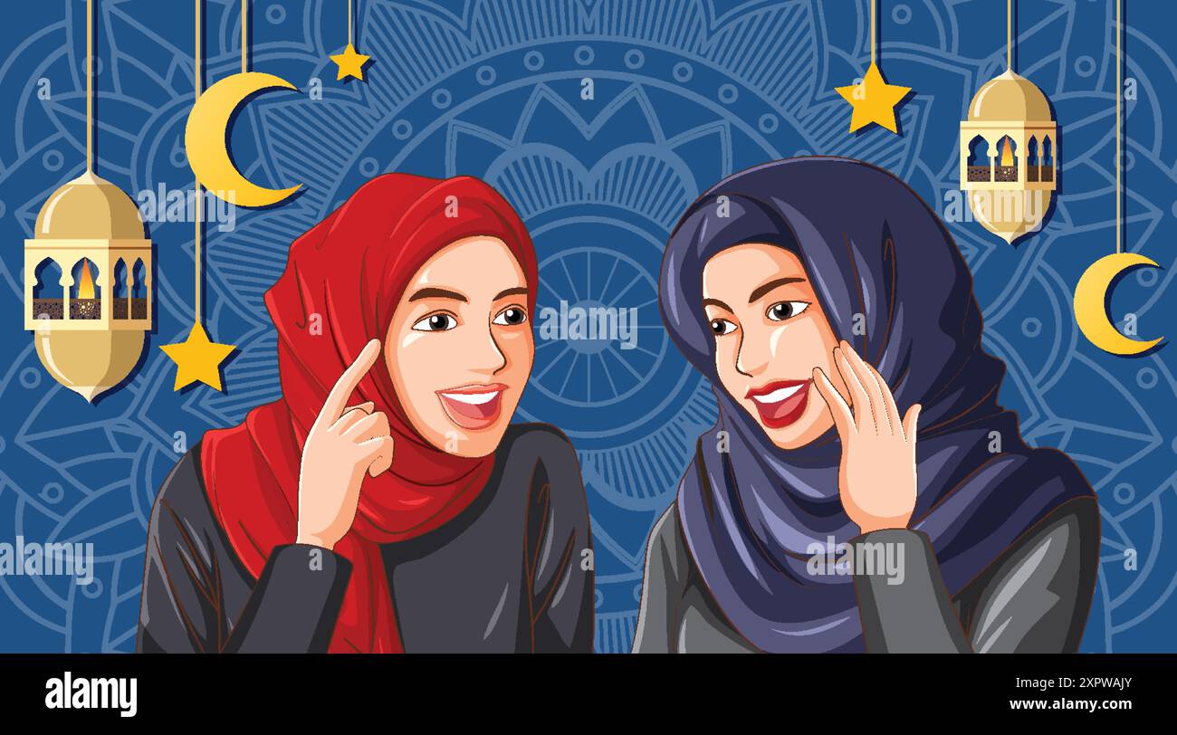 Two women talking with lanterns and stars Stock Vector Image & Art - Alamy