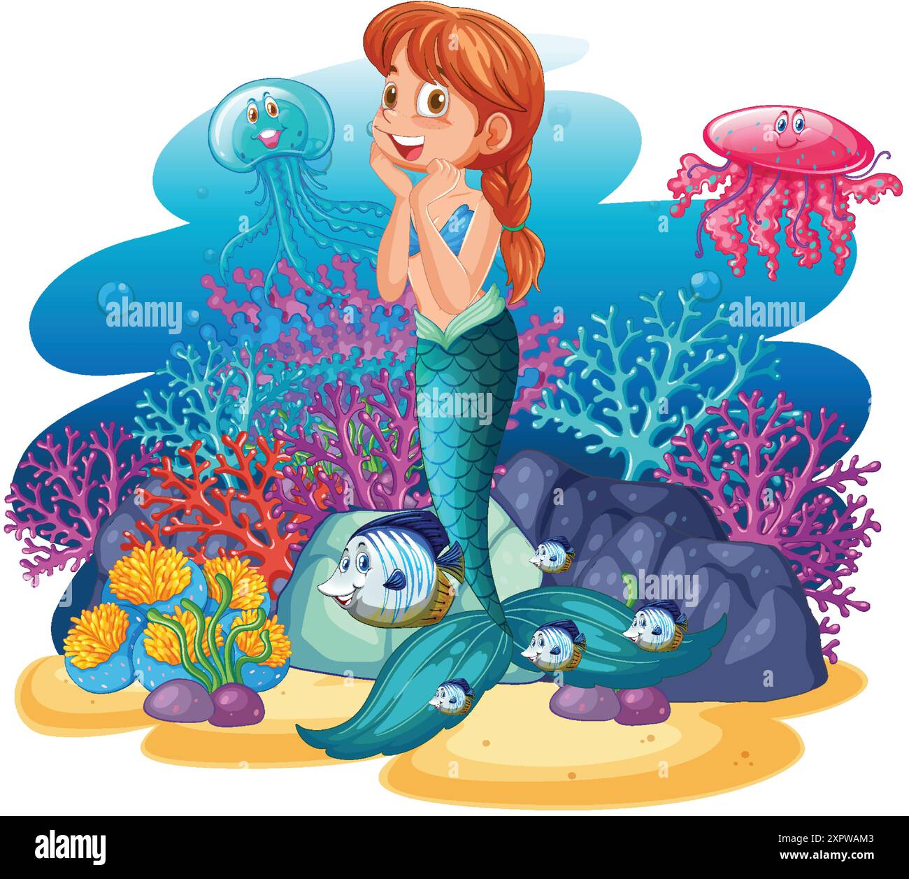 Mermaid with fish and jellyfish underwater Stock Vector Image & Art - Alamy