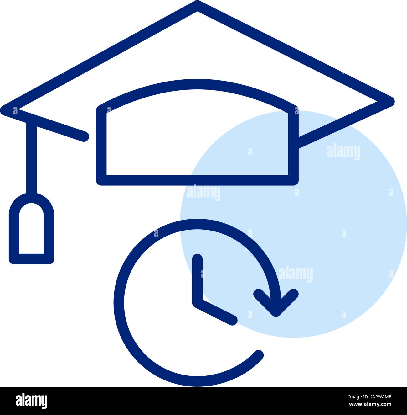 Graduation hat and clock. Educational curriculum and academic time ...