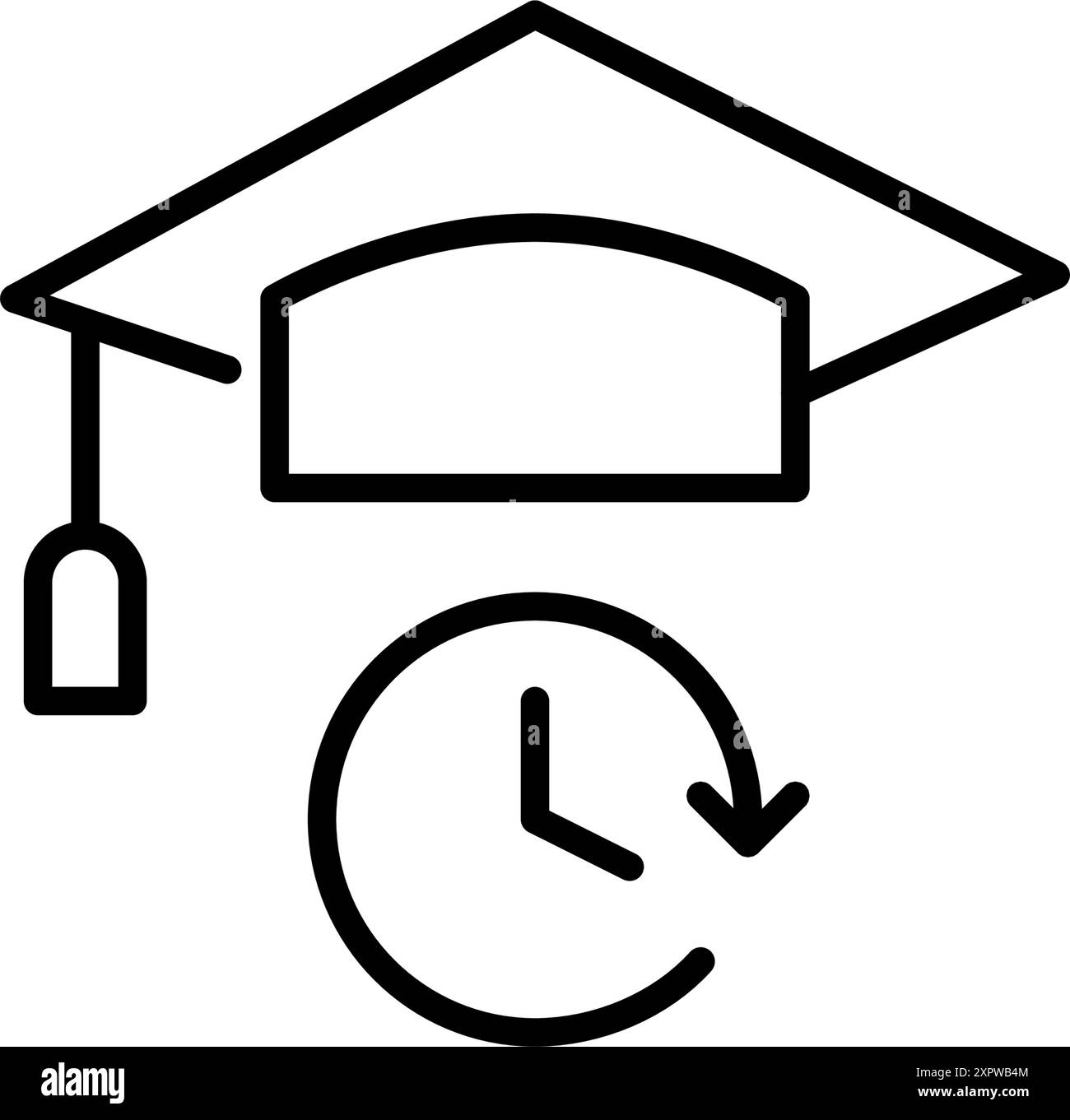 Graduation hat and clock. Educational curriculum and academic time ...