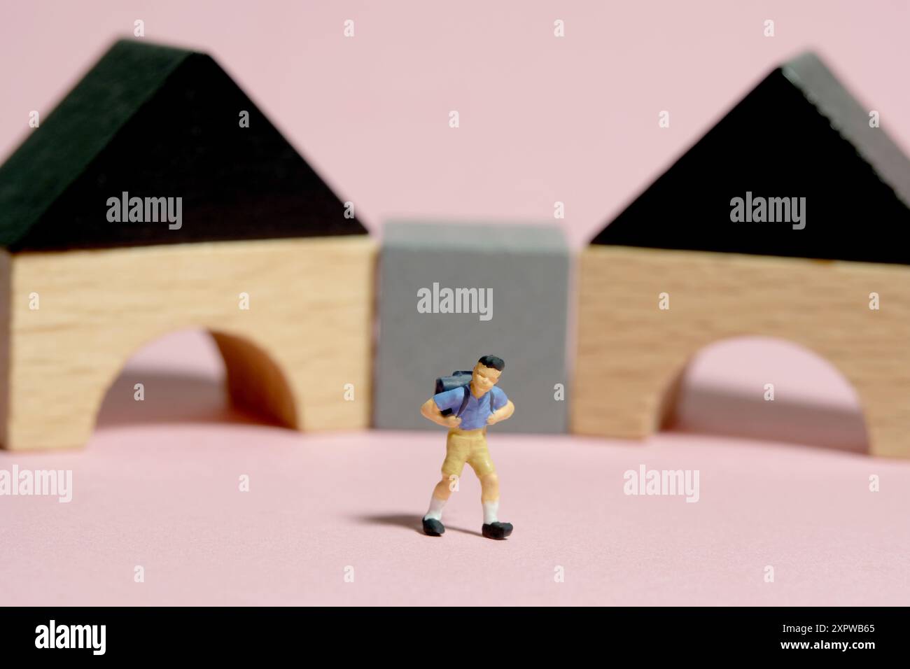 Miniature people toy figure photography. A boy kindergarten student ...