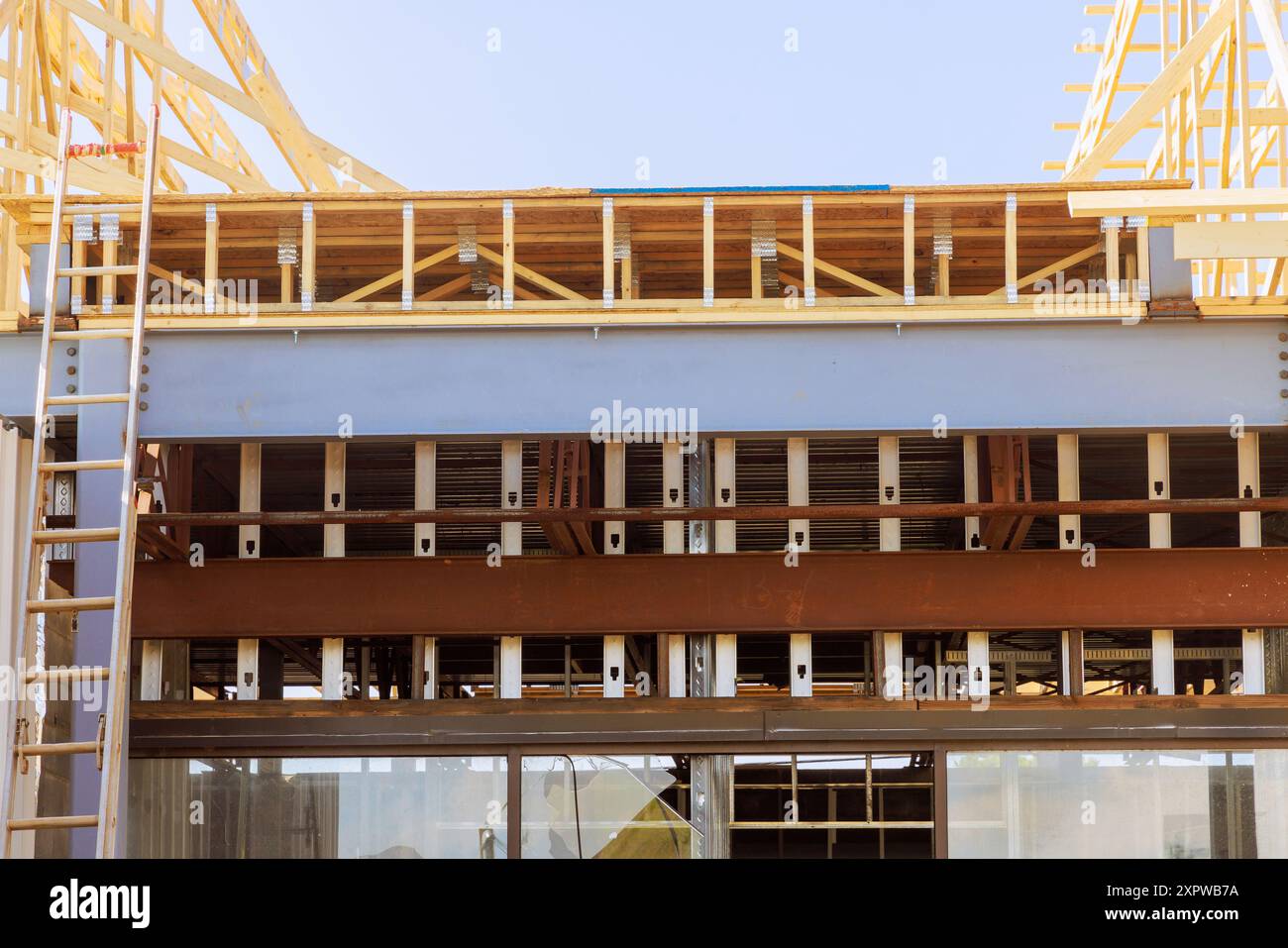 Roofing frame truss installation under construction on house Stock ...