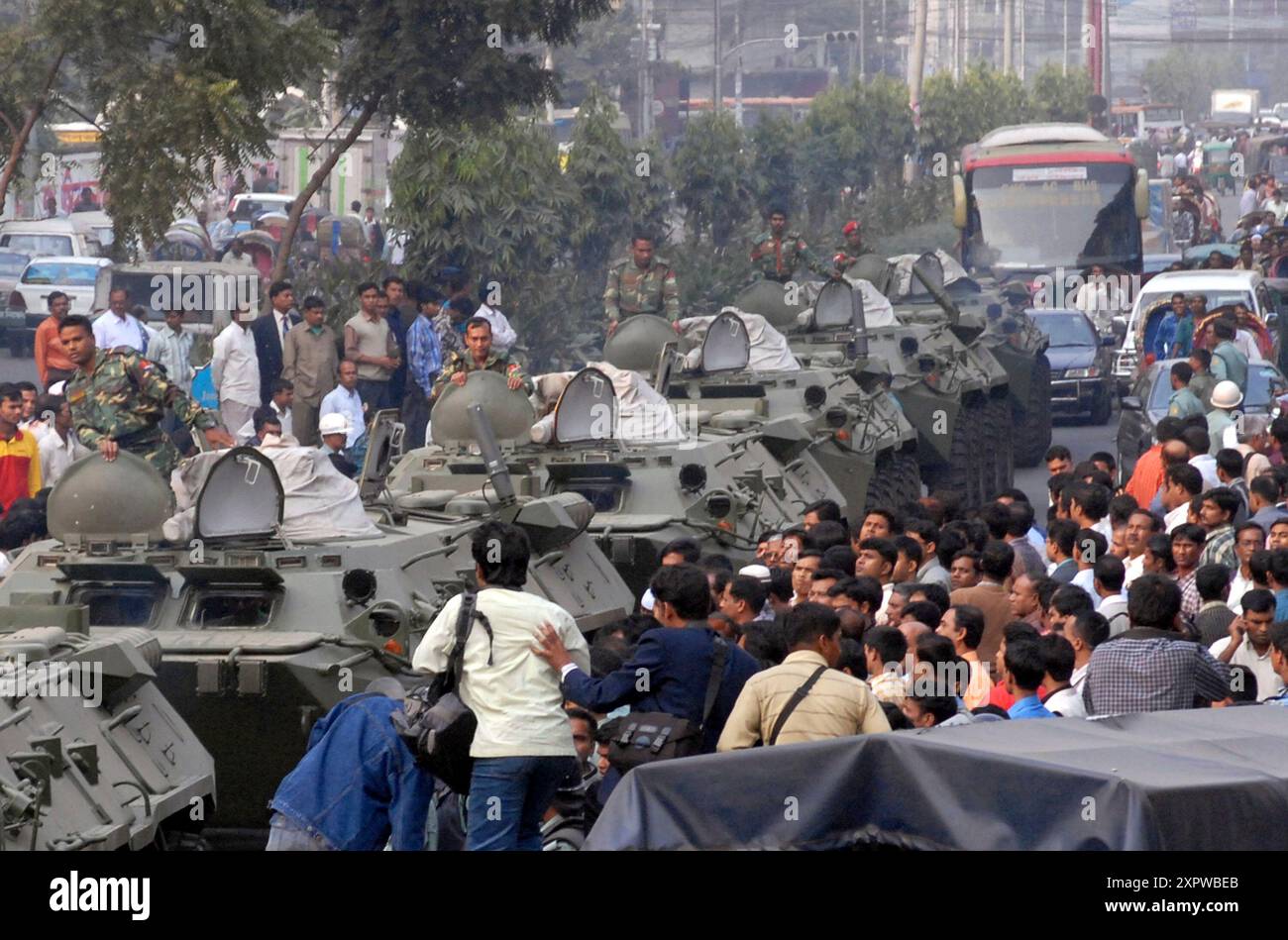 FILE- Armored vehicles of the Bangladesh Army are seen on a street in ...