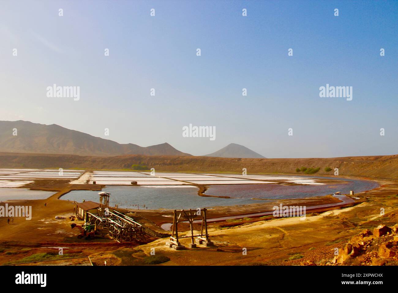 Salt mining location with blue skies in Cape Verde, Africa Stock Photo ...