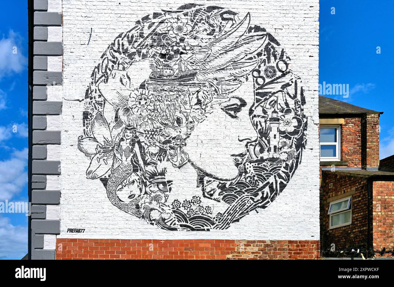 Prefab77 aka Peter Manning painted wall art entitled The Siren in North ...