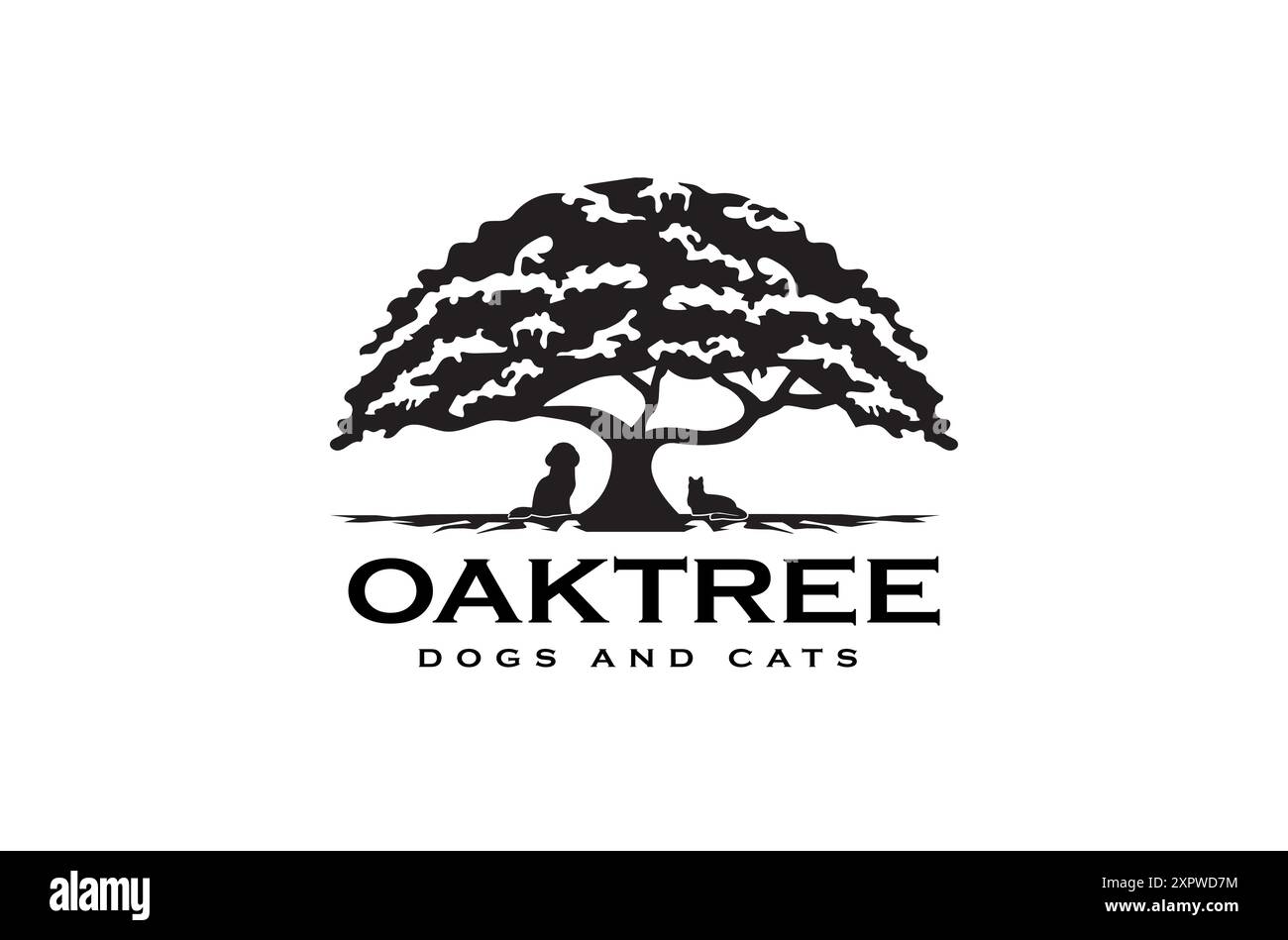 Oak Tree Logo Design Featuring Dog and Cat Silhouettes for Pet Grooming ...