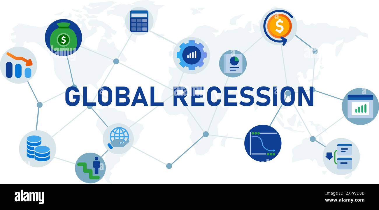 global recession market crash crisis international market icon set decrease crash economy ...