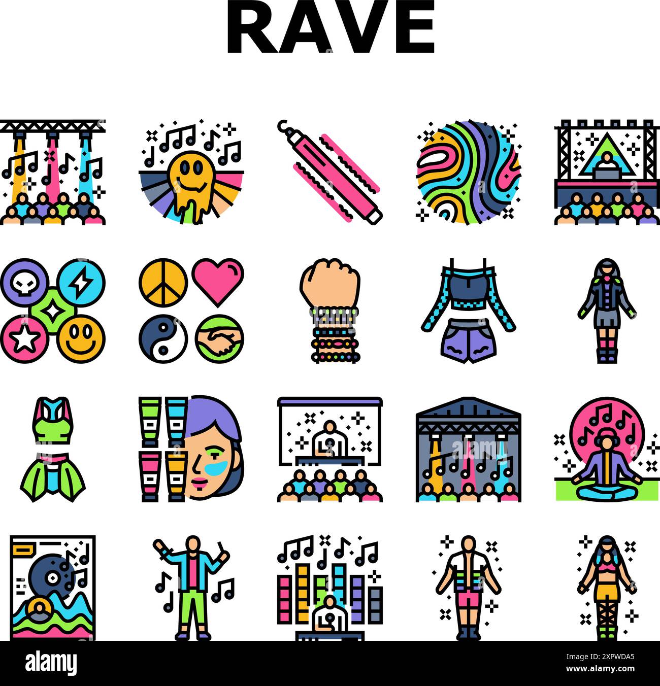 rave retro party music icons set vector Stock Vector Image & Art - Alamy
