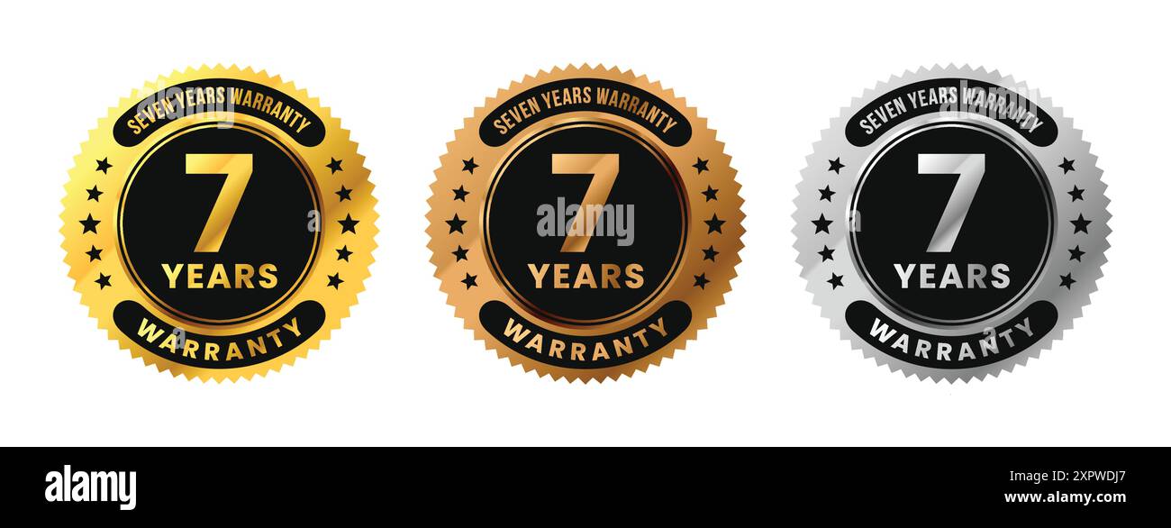 Label 7 years warranty in gold, silver, bronze premium luxury design ...