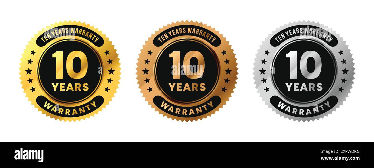 Label 10 years warranty in gold, silver, bronze premium luxury design ...