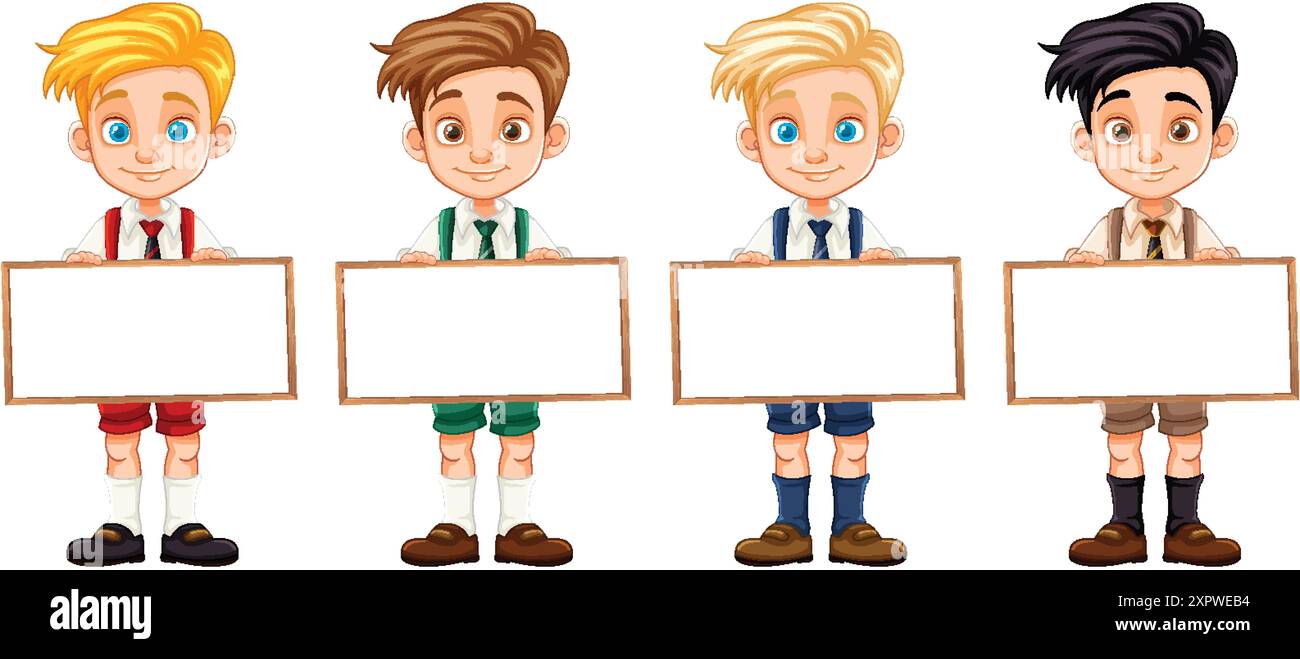 Four boys with signs, ready for messages Stock Vector Image & Art - Alamy