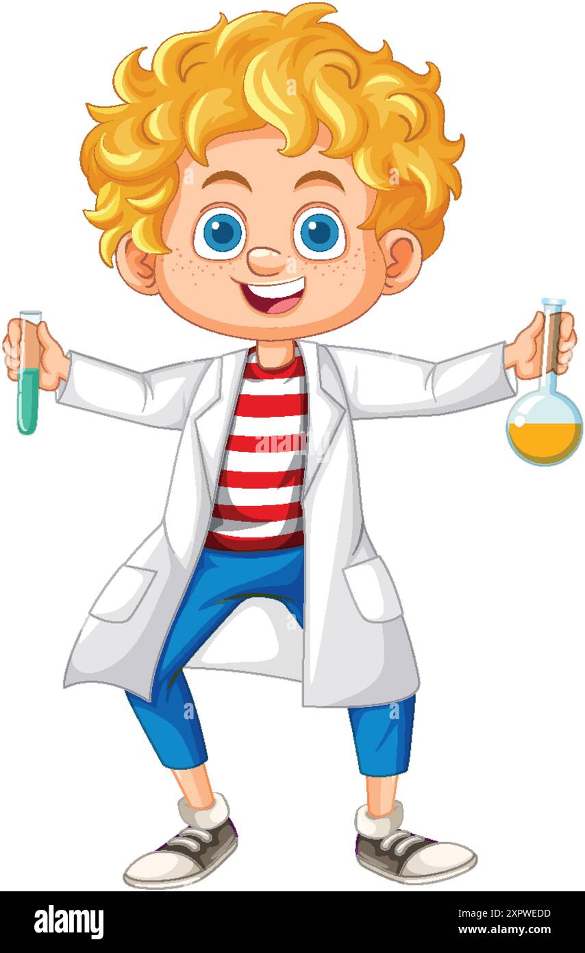 Child holding test tubes in a lab coat Stock Vector Image & Art - Alamy