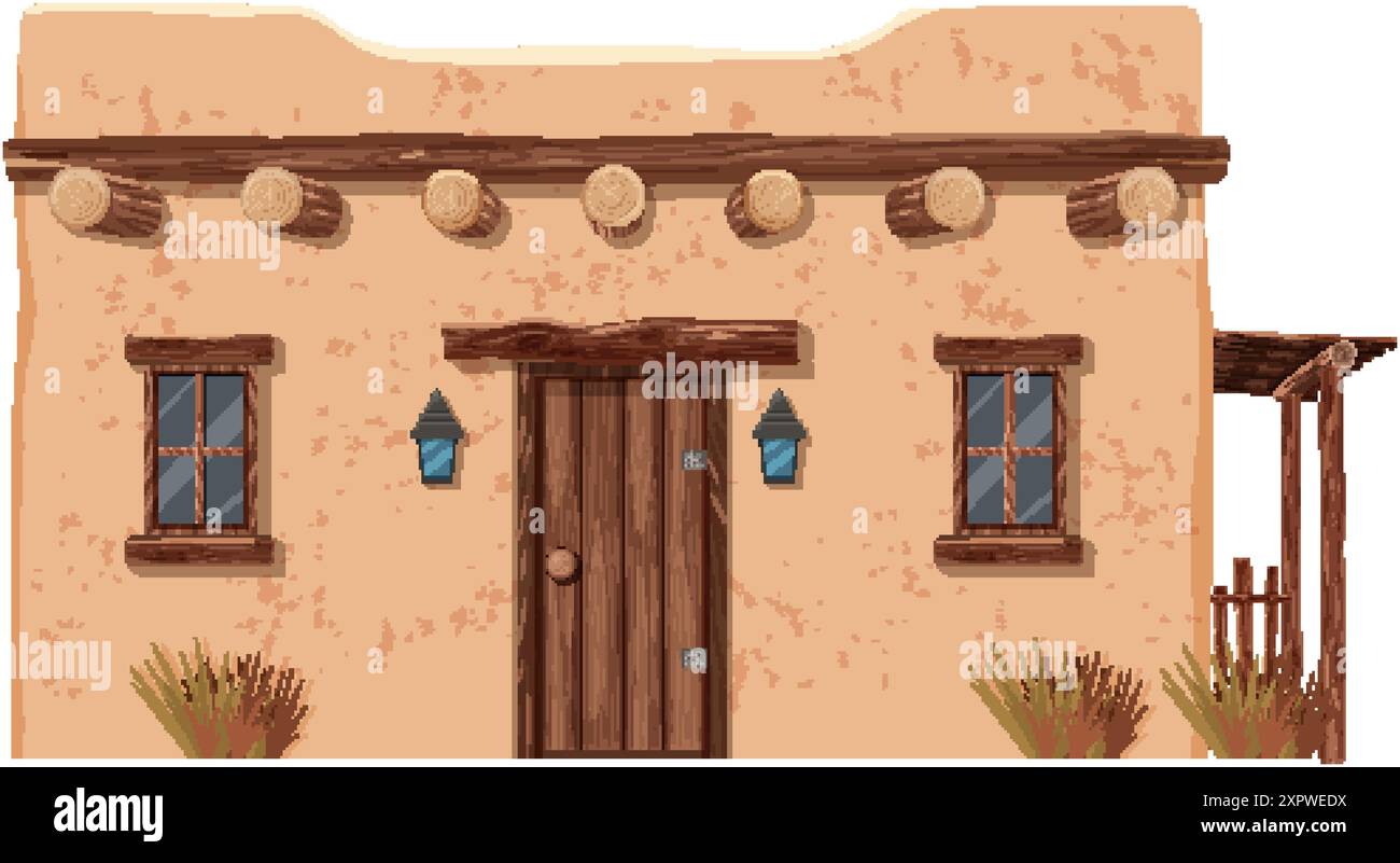Rustic adobe house with wooden accents Stock Vector Image & Art - Alamy