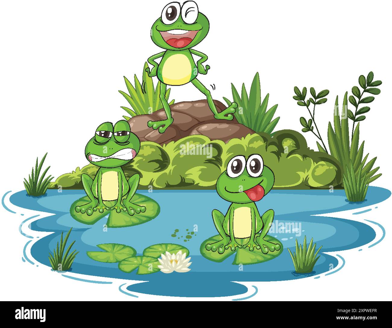 Three frogs enjoying a pond scene Stock Vector Image & Art - Alamy