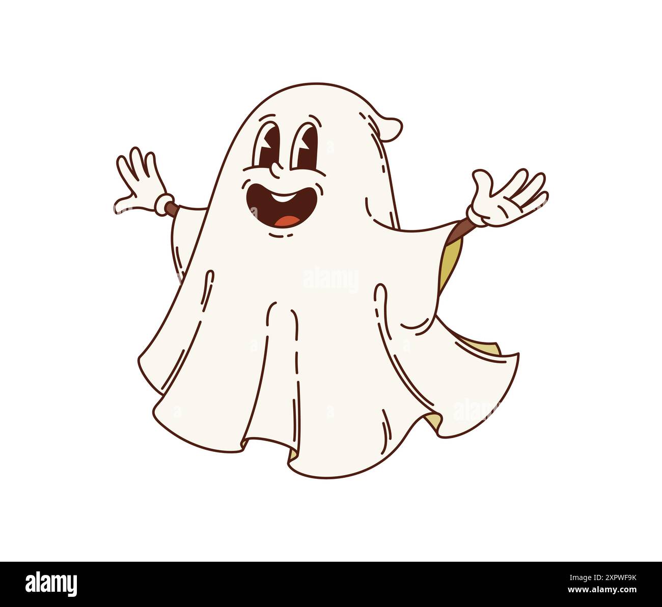 Retro groovy Halloween ghost character. Isolated cartoon vector ...