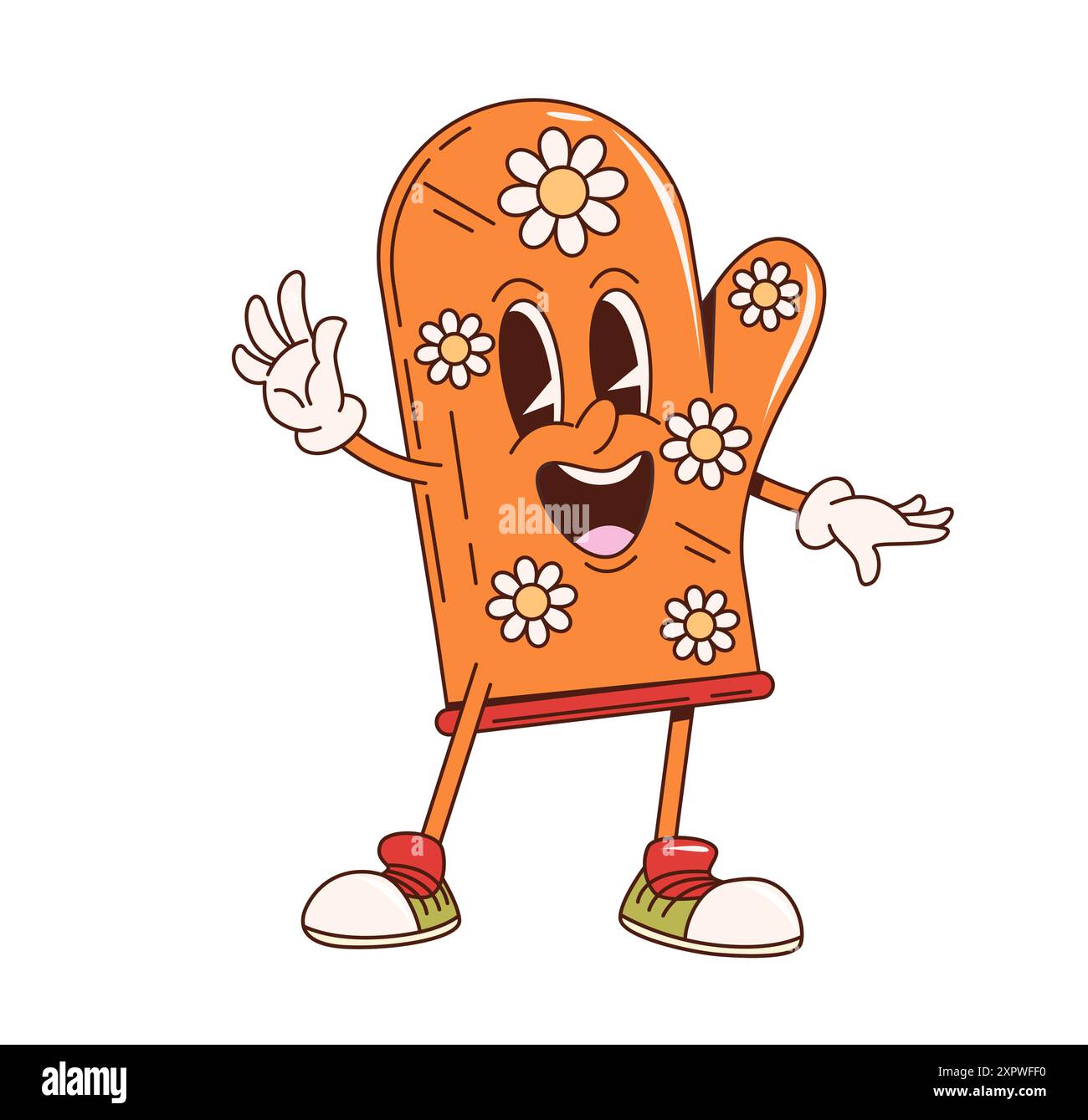 Kitchen glove retro groovy kitchenware and utensil character waving ...