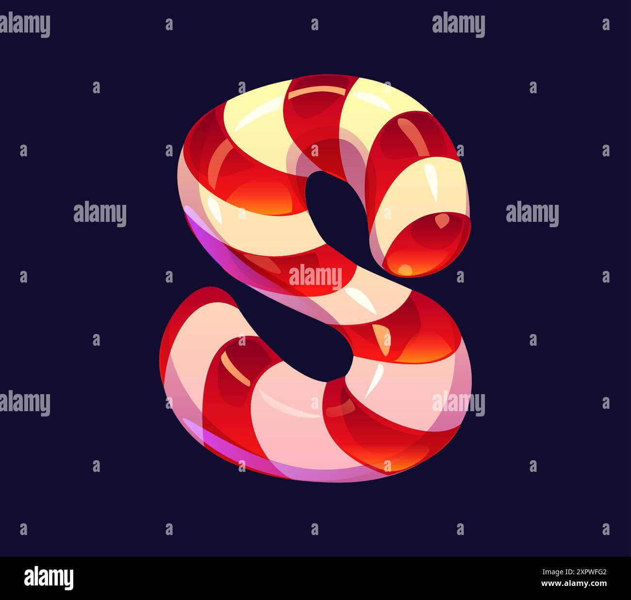 Letter S cartoon candy cane with red and white stripes. Confectiry ...