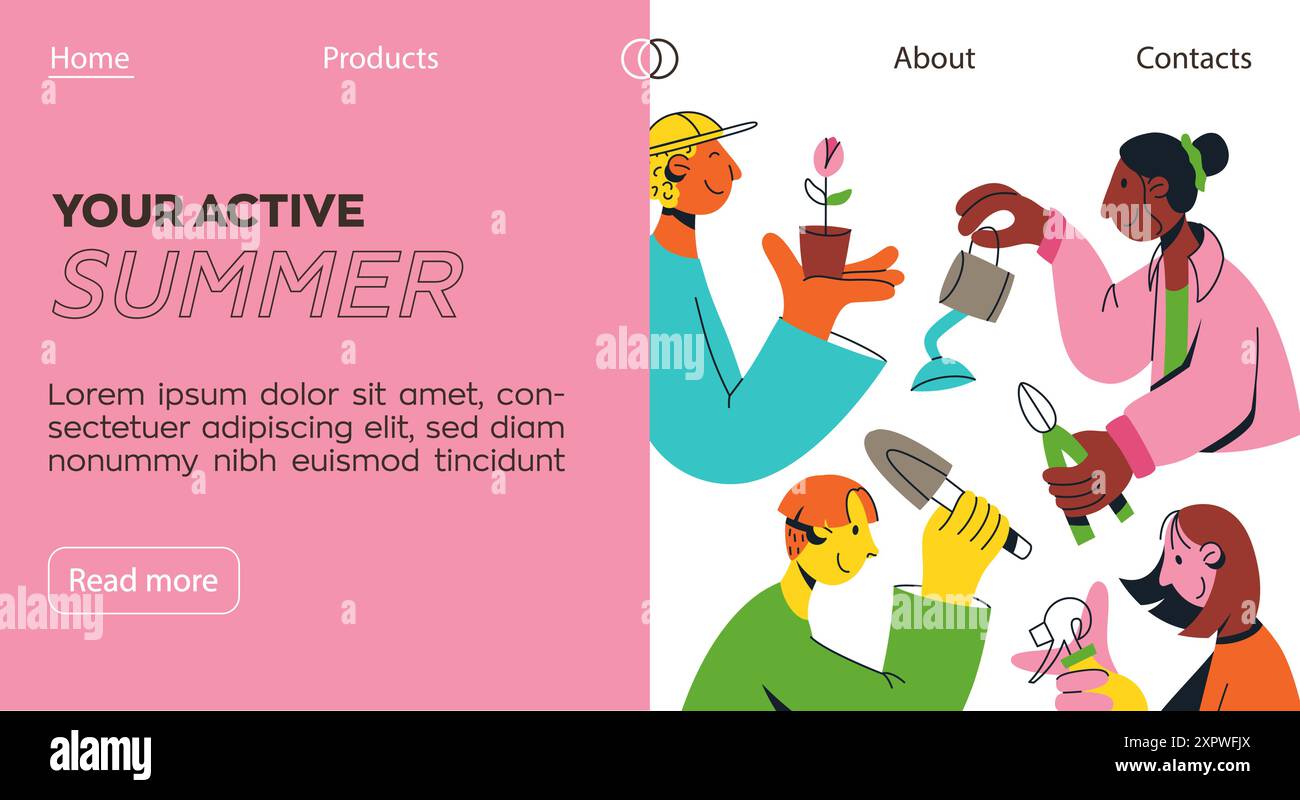 Colorful banner for website with illustration young people making ...