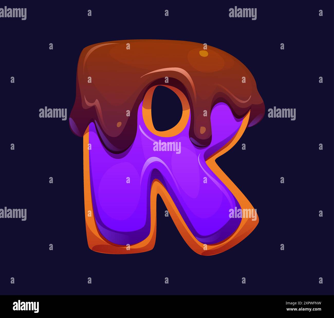 Letter R cartoon purple candy with a chocolate topping, confectionery ...