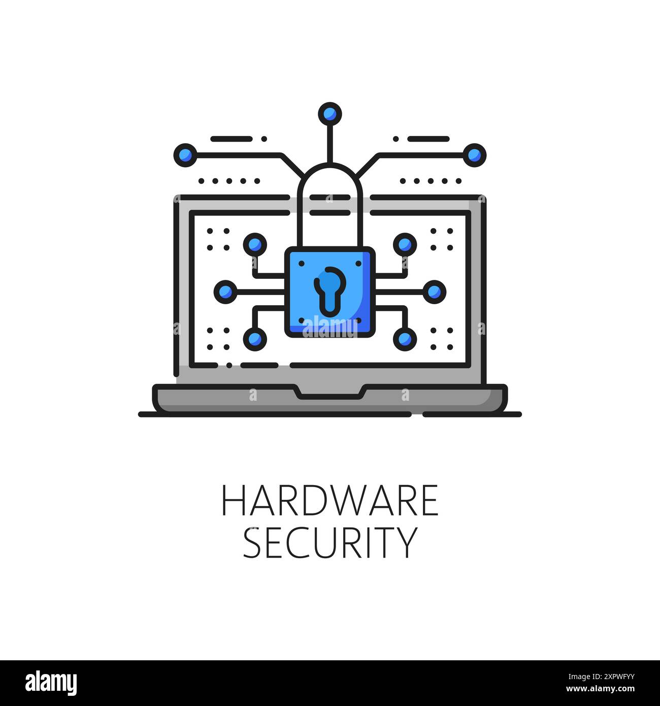 Color hardware security line icon, vector cyber security, digital data and network technologies ...