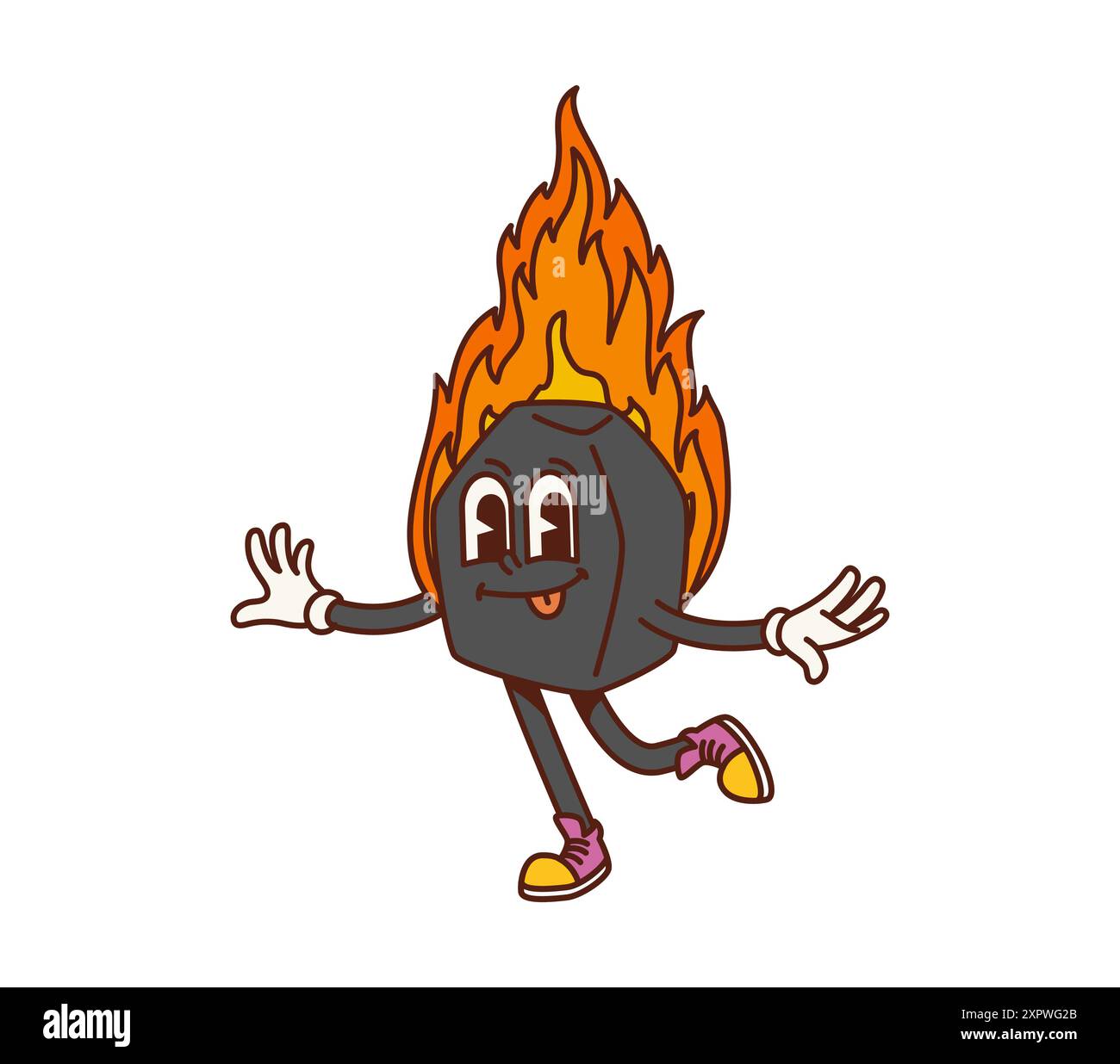 Charcoal piece retro groovy barbeque character. Isolated cartoon vector ...