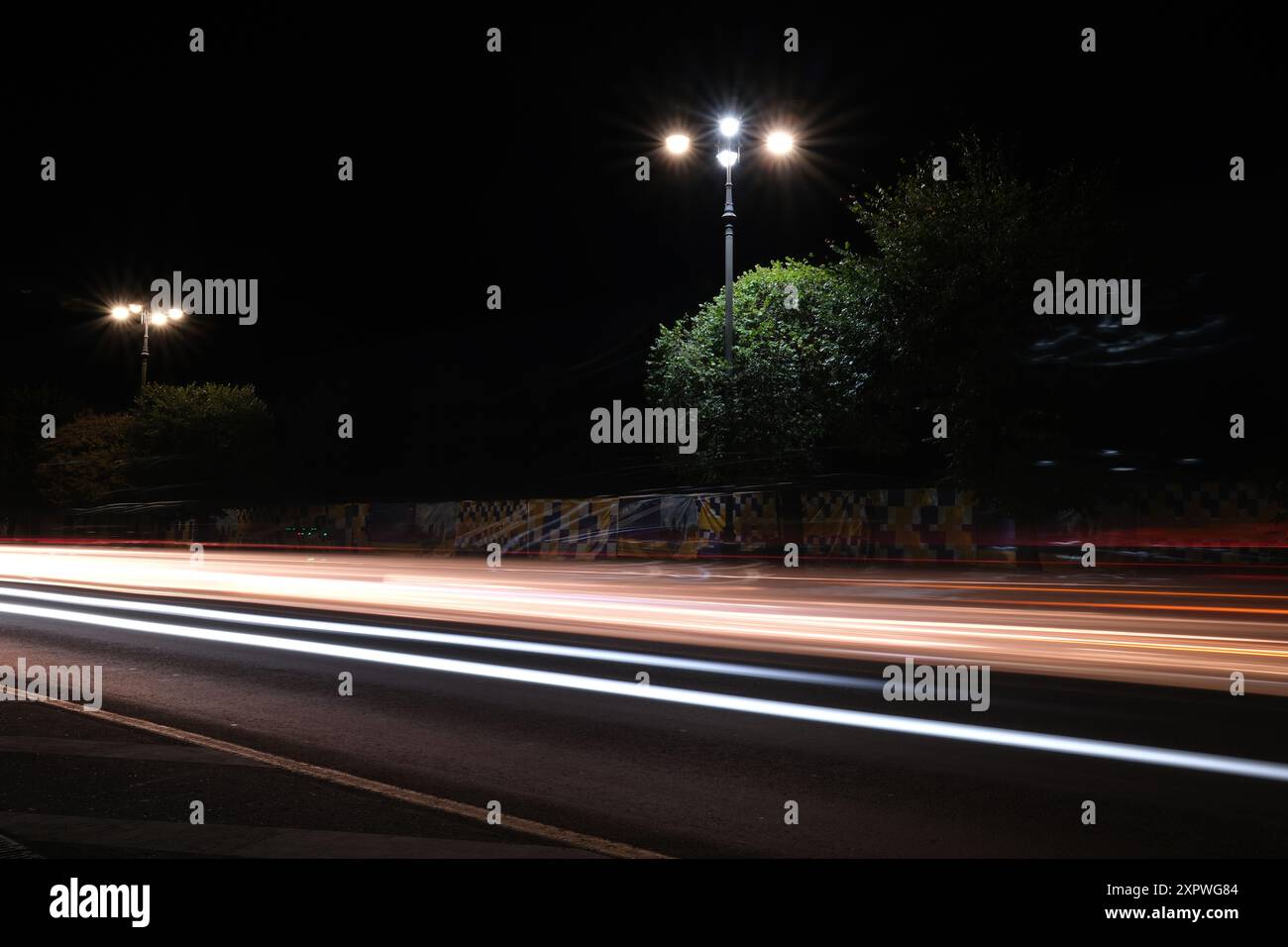 night traffic light trails in long exposure Stock Photo - Alamy