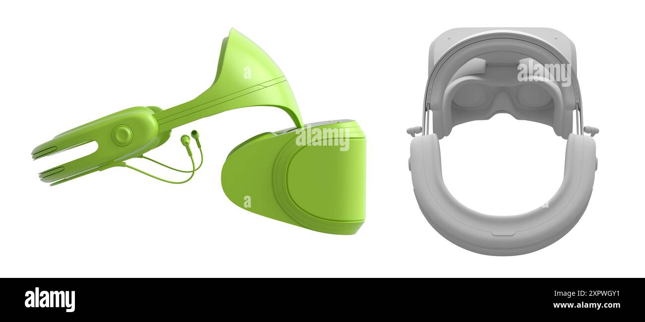 Virtual reality glasses and headset isolated on white background with ...