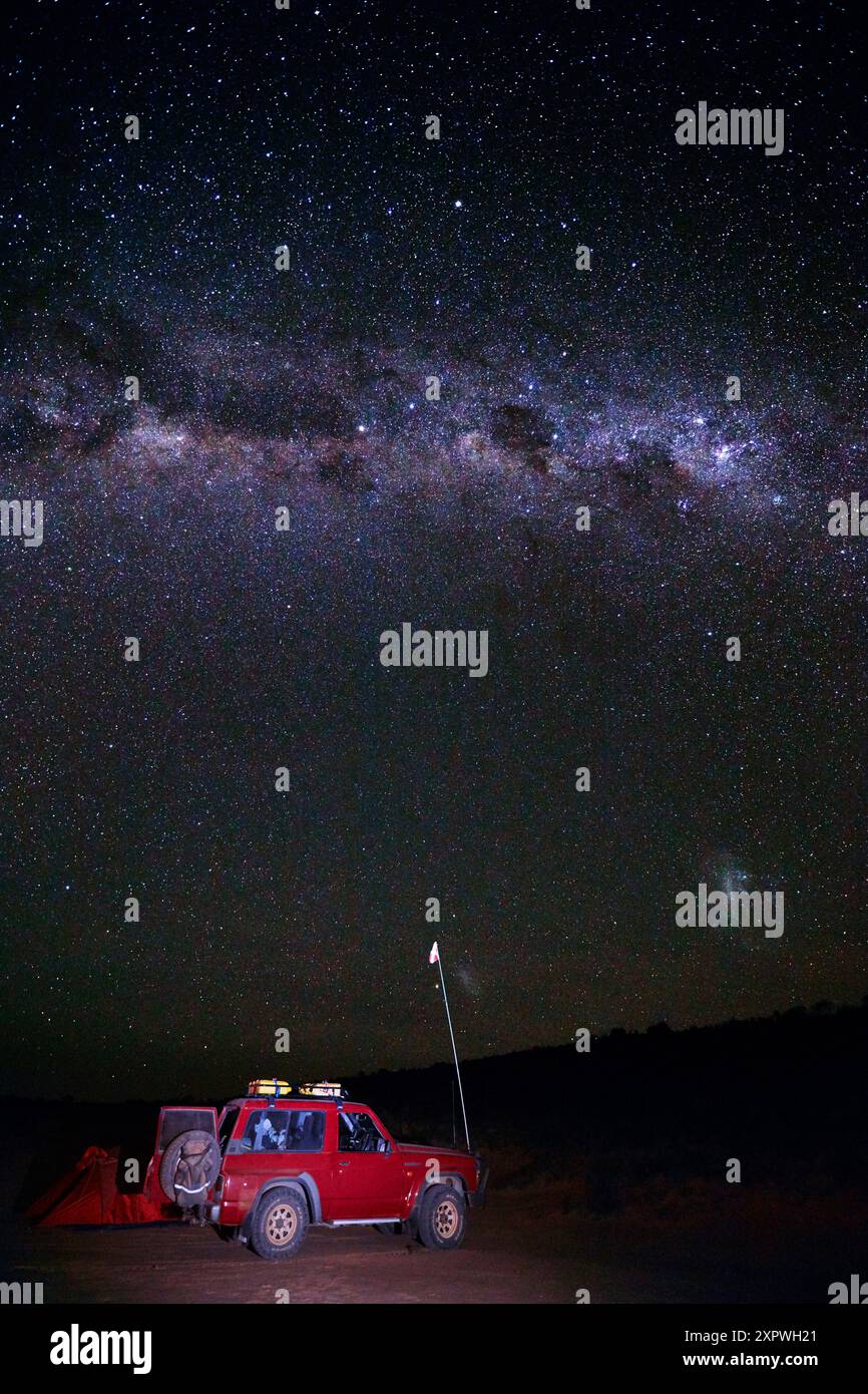 Camp, night sky and milky way, Simpson Desert, outback Queensland ...