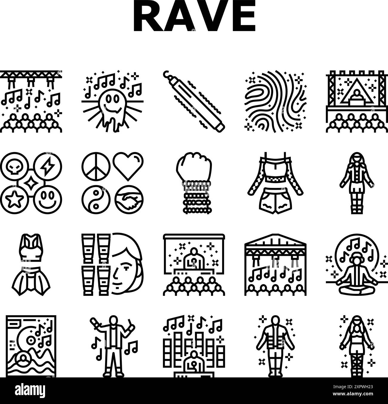 rave retro party music icons set vector Stock Vector Image & Art - Alamy