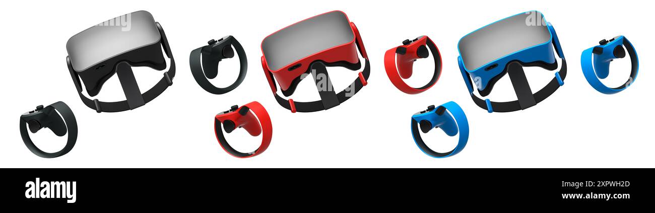 Virtual reality glasses and headset with controllers isolated on white ...