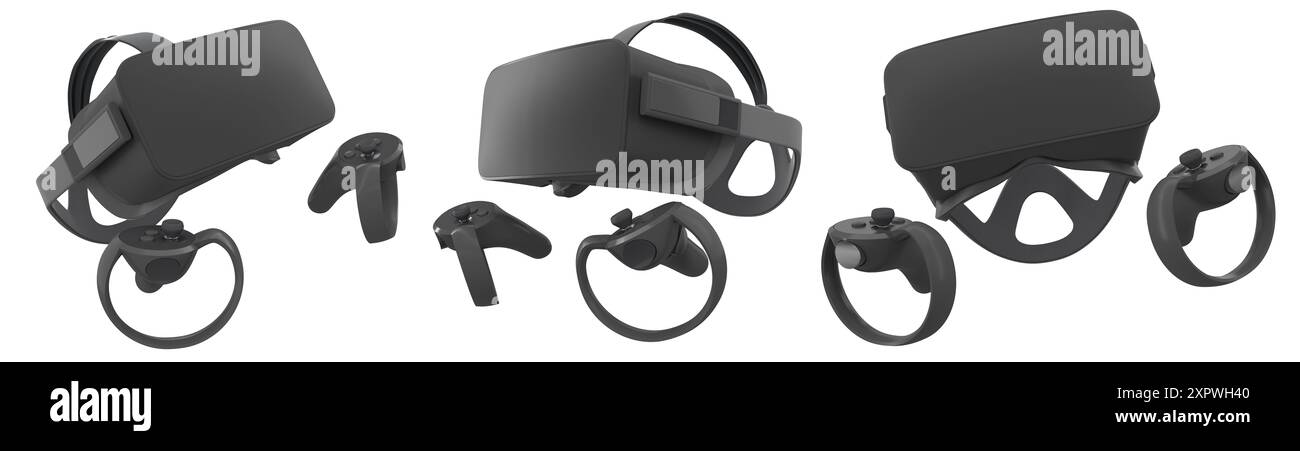 Virtual reality glasses and headset with controllers isolated on white ...