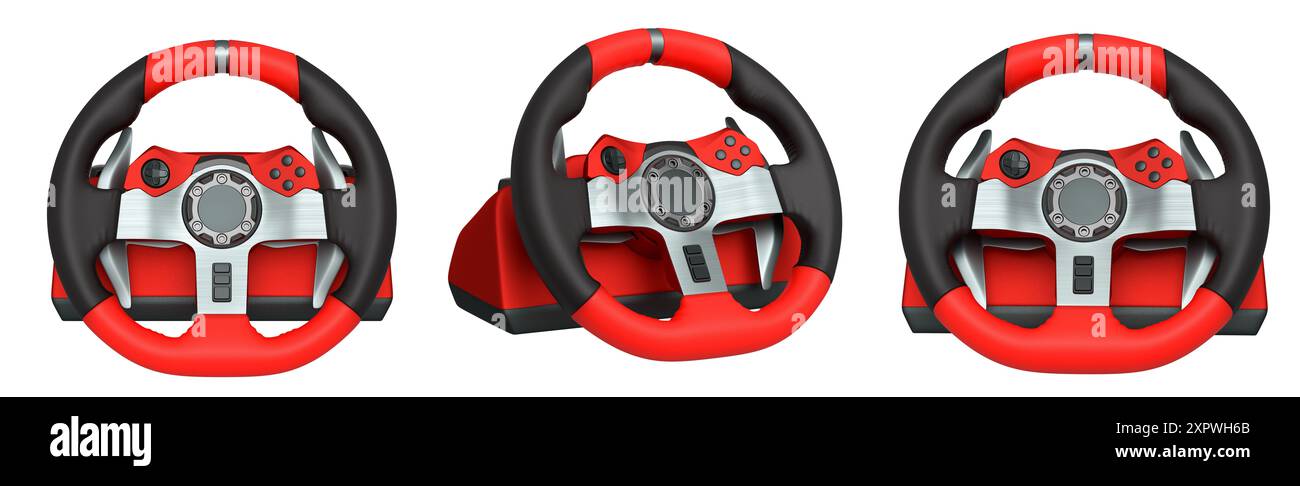 Set of racing game steering wheels isolated on white background with ...